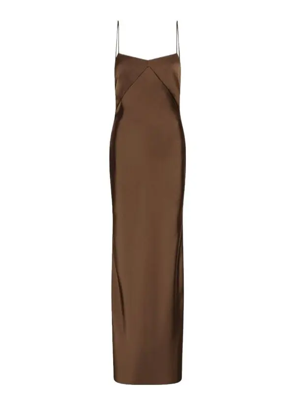 ROTATE BY BIRGER CHRISTENSEN Pina Satin Maxi Slip Dress - Dark Brown