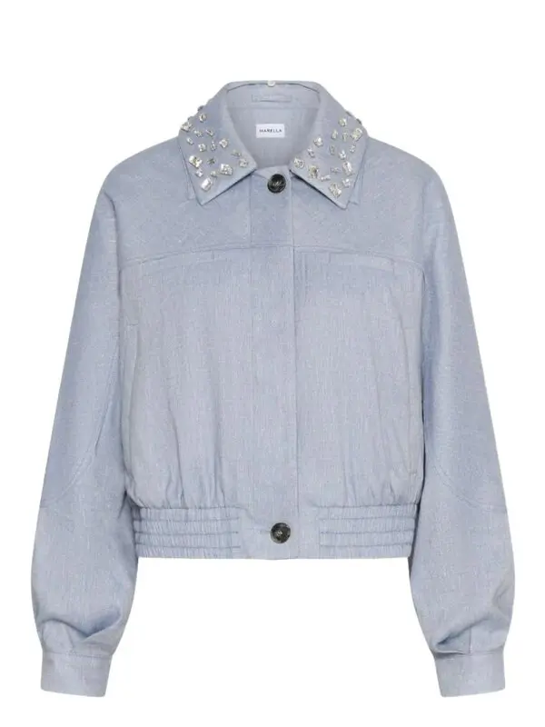 Marella Embellished Collared Sporty Jacket - Light Blue