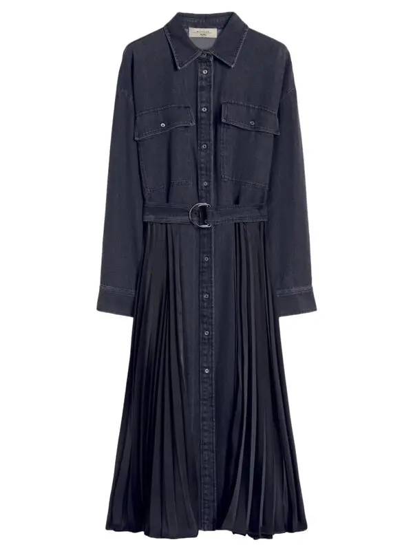 Max Mara Citrato Long-sleeved Shirt Dress With Pleated Skirt - Black