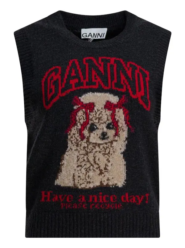 GANNI Graphic Dog Knit Jumper - Black