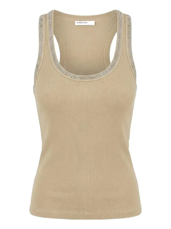 Patrizia Pepe Rhinestone Trim Ribbed Tank Top - Nude