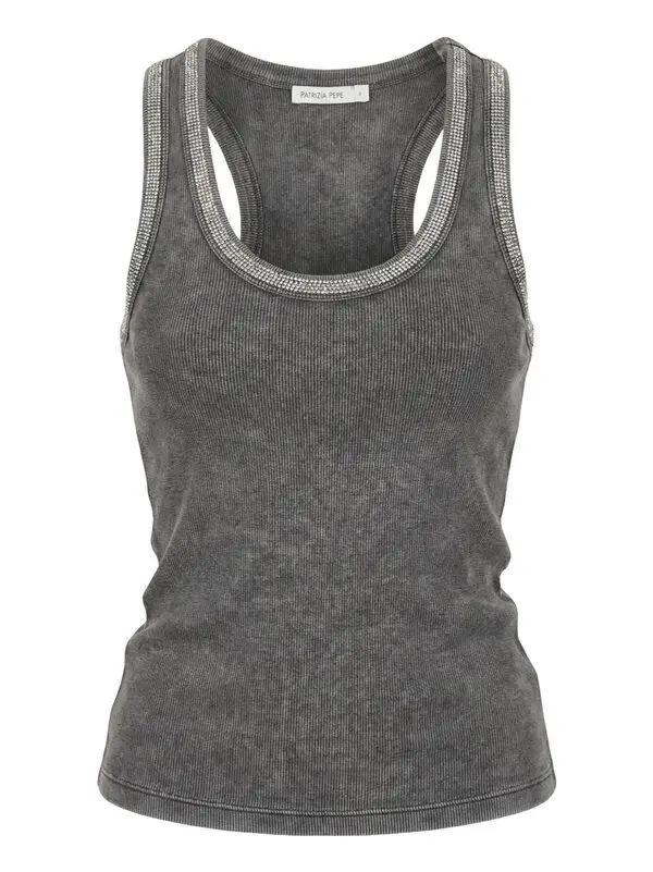 Patrizia Pepe Embellished Ribbed Tank Top - Faded Grey