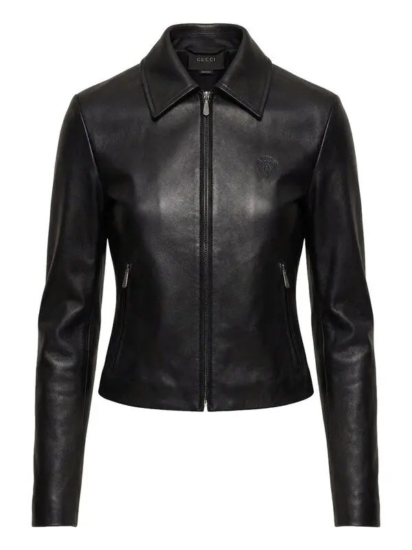 Gucci Washed Stretch Nappa Leather Zip-up Jacket - Black