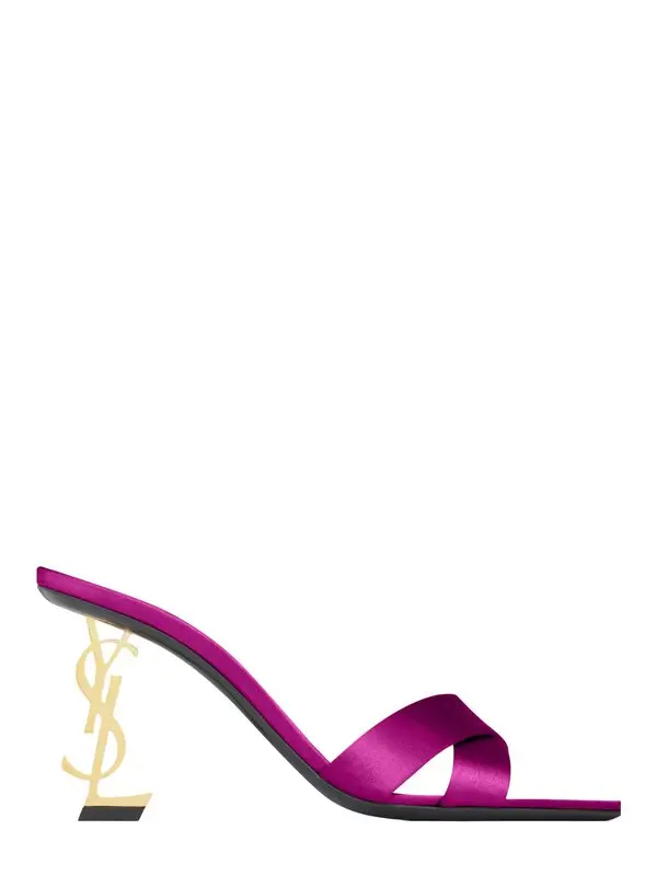 Saint Laurent Opyum Open Toe Mules With Cassandre Heel - Purple