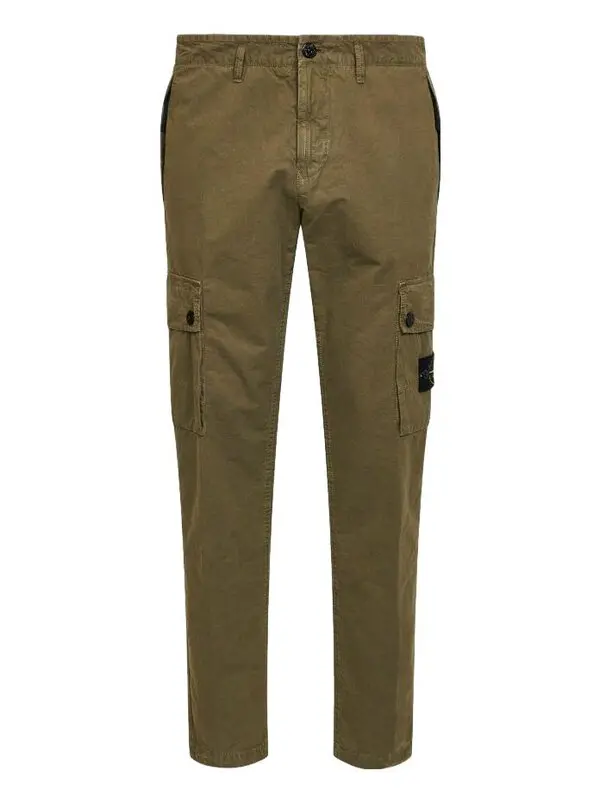Stone Island Logo Patch Tapered Leg Trousers - Military Green