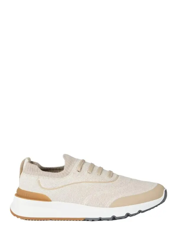 Brunello Cucinelli Knit Low-top Sneakers With Tie Fastening - Beige