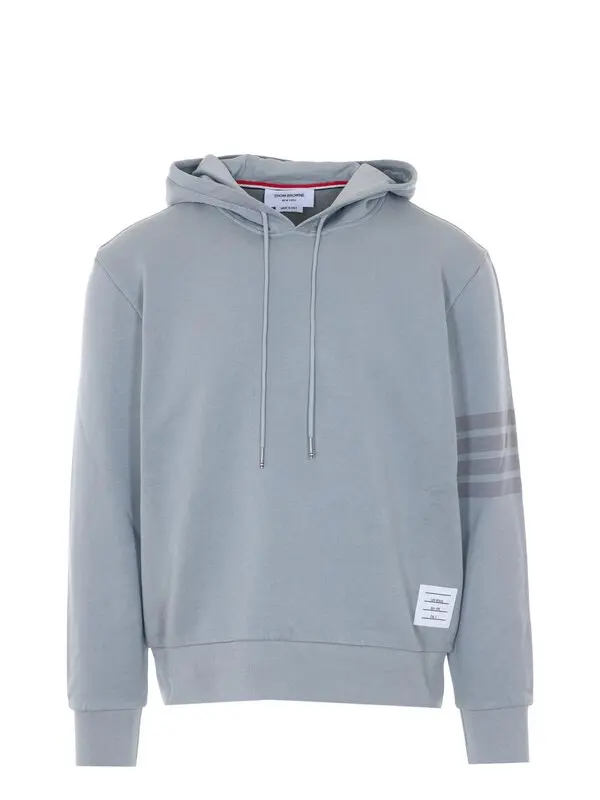 Thom Browne Logo Patch Drawstring Hoodie - Light Gray