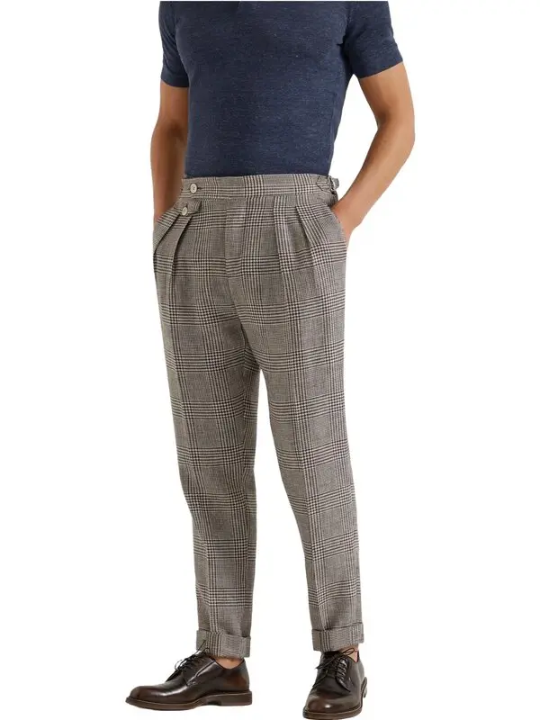 Brunello Cucinelli Prince Of Wales-checked Tailored Trousers - Brown