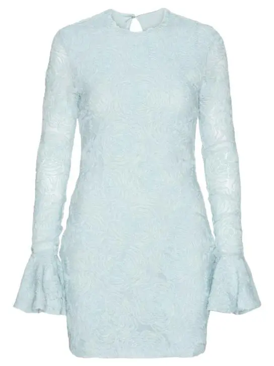 ROTATE BY BIRGER CHRISTENSEN Textured Long-sleeve Mini Dress - Blue