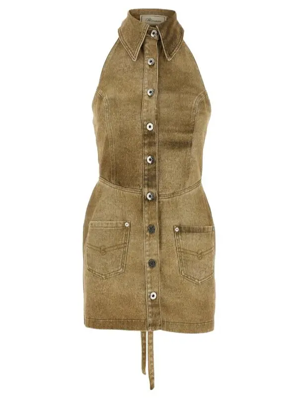 Blumarine Buttoned Halterneck Mini Dress - Green