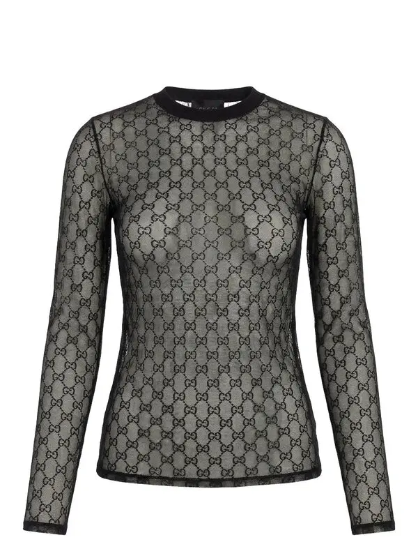 Gucci Monogrammed Sheer Long-sleeve Top - Black