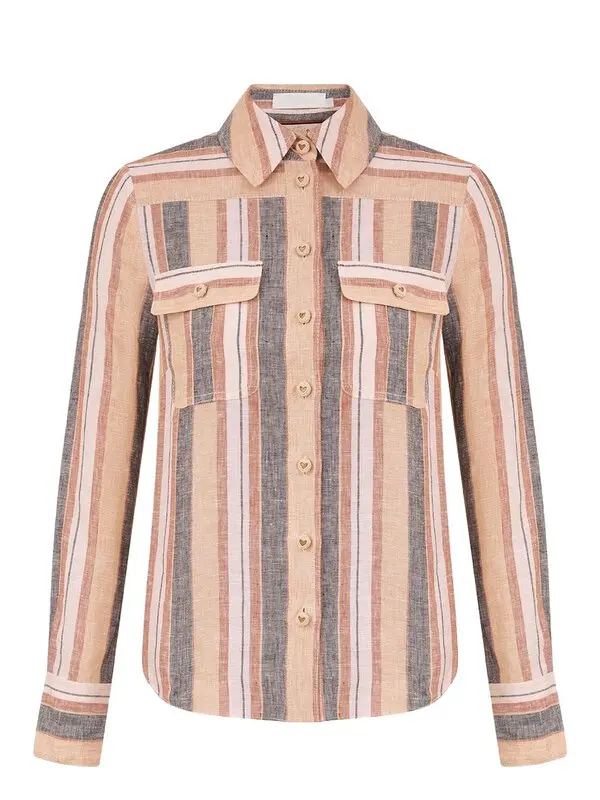 Zimmermann Wanderlust Striped Shirt - Tan Multi Stripe