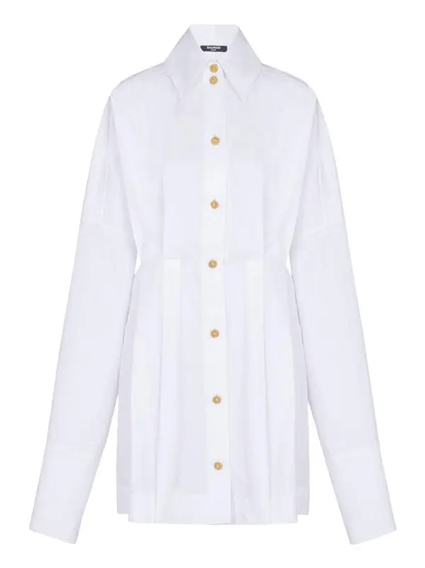 Balmain Tapered Shirt Dress With Lion Head Buttons - White