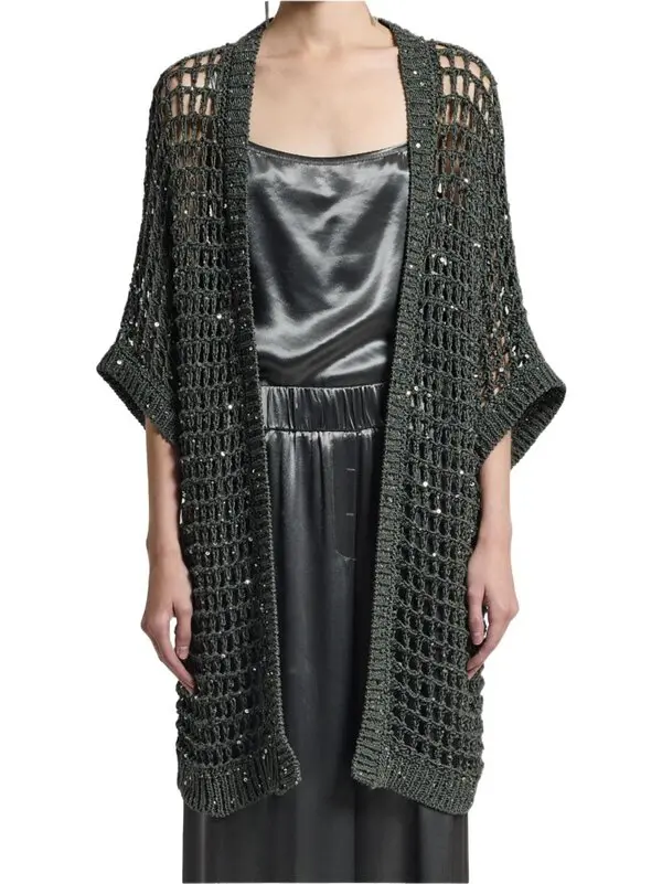 Peserico Open Knit Cardigan With Sequins - Slate Green