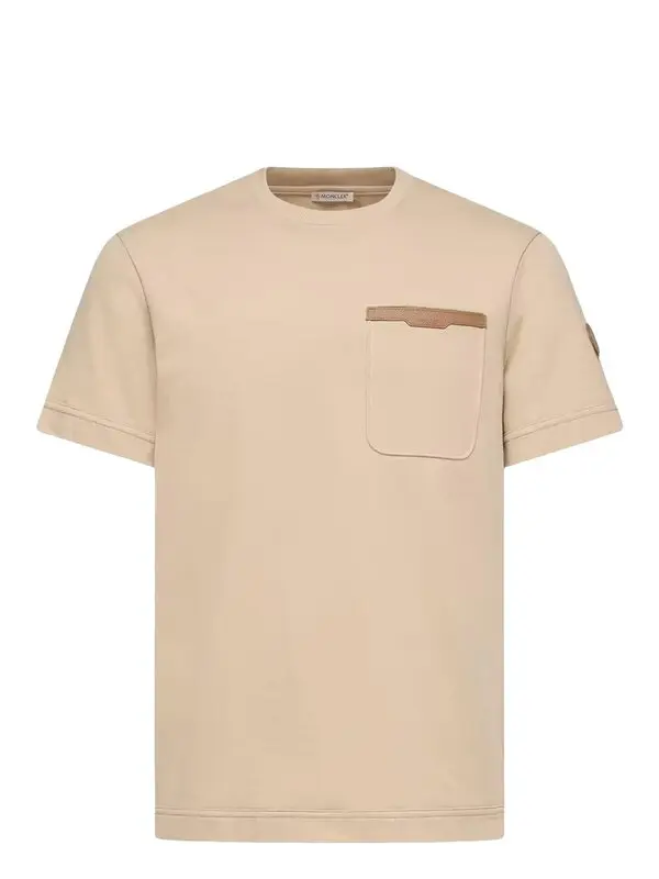 Moncler Leather-trimmed Cotton T-shirt - Light Beige