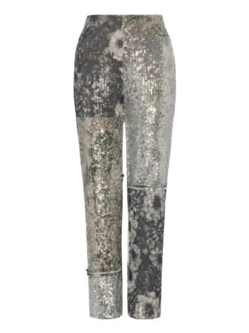 MAISON MARGIELA Floral Sequin Embellished Patchwork Trousers - Gray