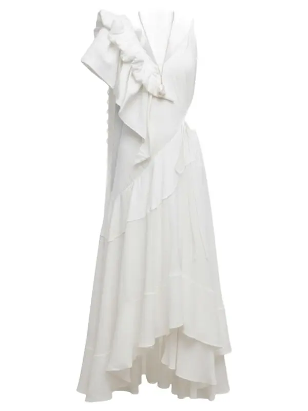 Loewe Asymmetrical Ruffled Dress - White