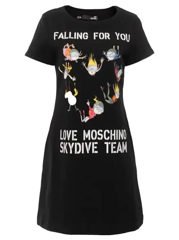 Moschino Printed Round Neck Short Sleeve Dress - Black