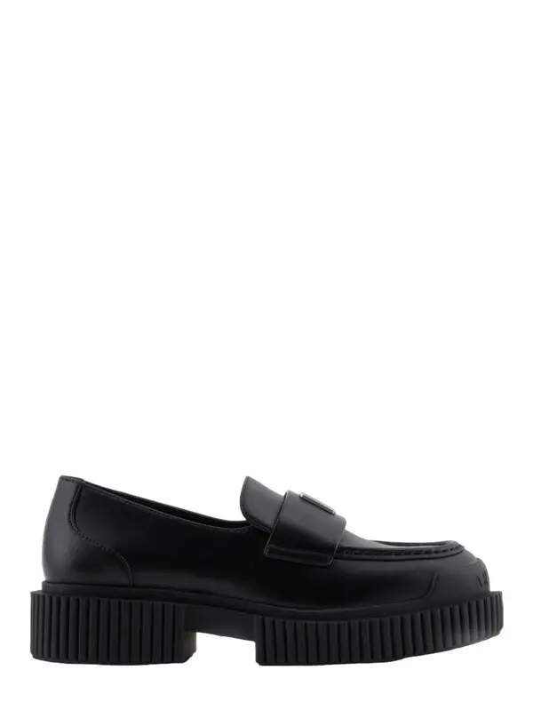 Armani Exchange Leather Loafers With Embossed Logo Detail - Black