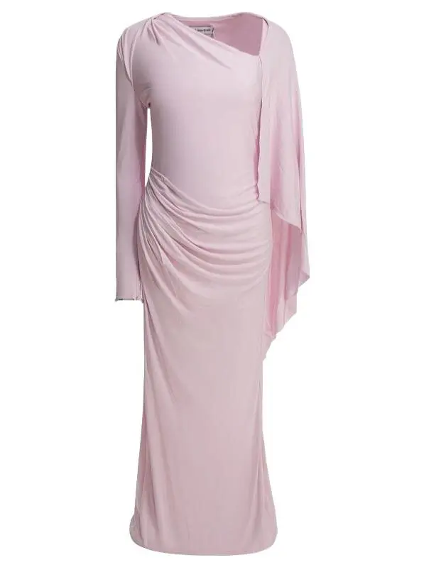 SELF-PORTRAIT Jersey Drape Asymmetrical Neckline Long Sleeve Midi Dress - Pink