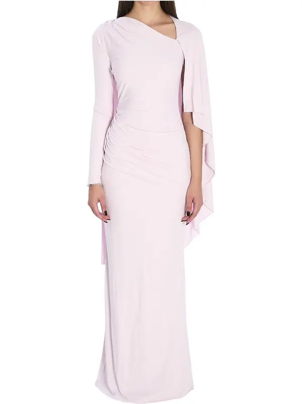 SELF-PORTRAIT Jersey Drape Asymmetrical Neckline Long Sleeve Midi Dress - White