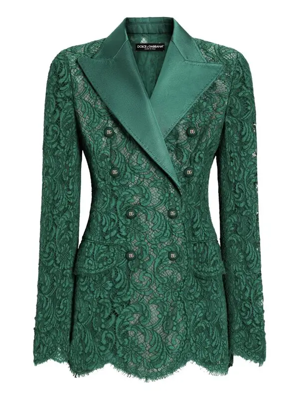 Dolce & Gabbana Long-sleeved Double-breasted Lace Blazer - Green