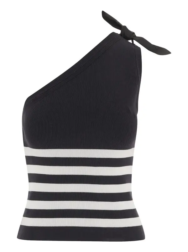 PATOU Striped Ribbed One-shoulder Top With Tie Detail - Black