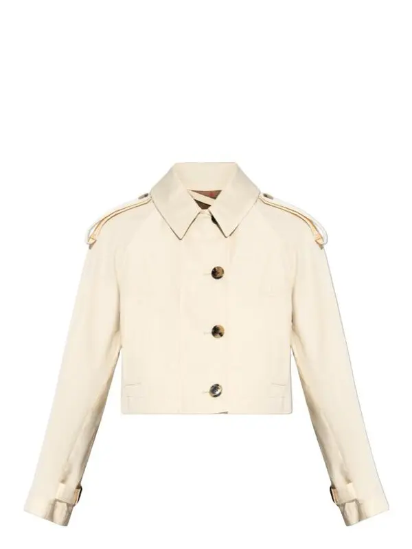 Burberry Cropped Epaulette Jacket With Turn-down Collar - Beige