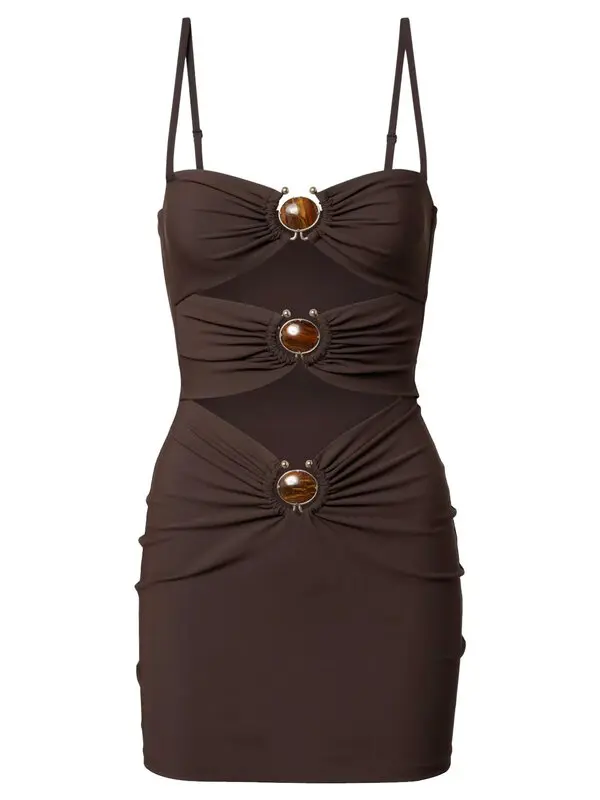 Christopher Esber Mineral Stone Ruched Mini Dress - Black