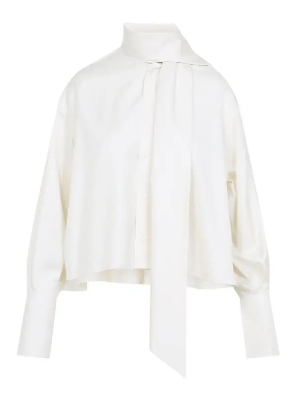 Celine Cropped Silk Twill Lavalliere Shirt - White