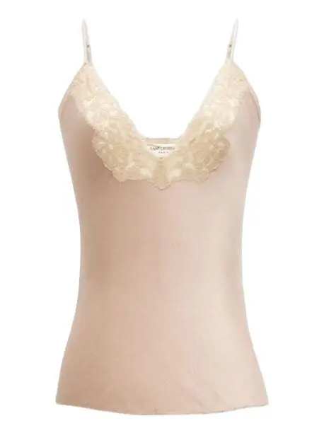 Saint Laurent V-neck Lace Camisole - Taupe