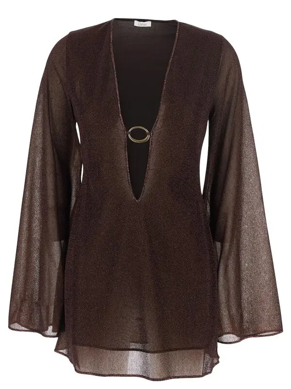 Oseree Ring Detail V-neck Mini Dress - Black