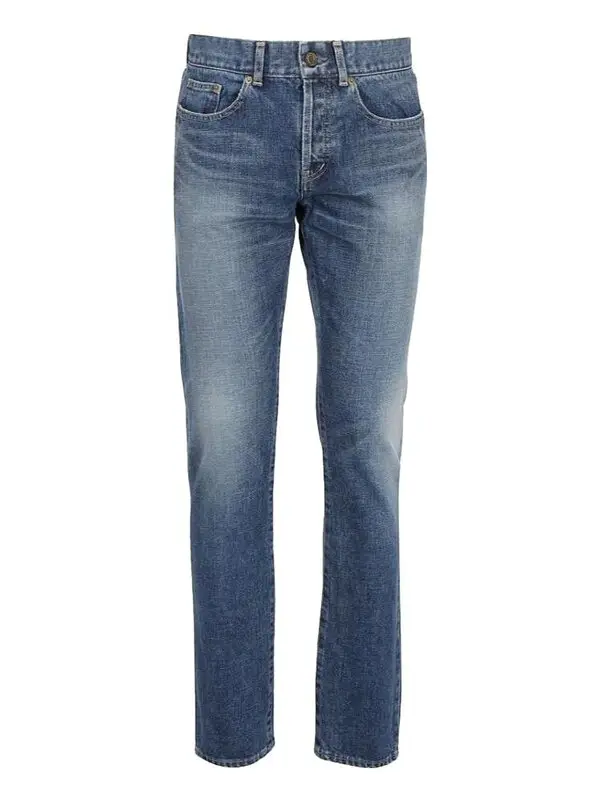 Saint Laurent Straight Leg Wash Effect Jeans - Blue
