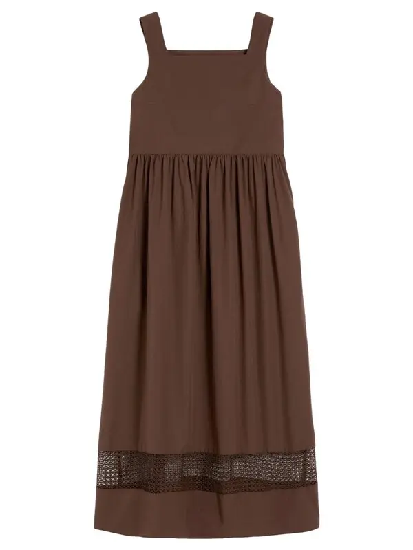 Max Mara Square Neck Lace Panel Midi Cotton Dress - Chocolate-colored