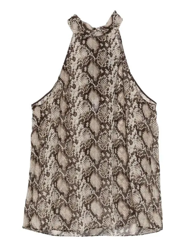 NILI LOTAN Snake-pattern Halter Neck Top - Brown