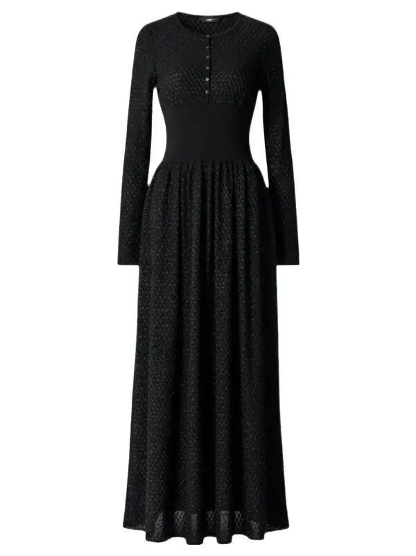 Alaïa Round Neck Long Sleeve Dress With Pleated Hem - Black