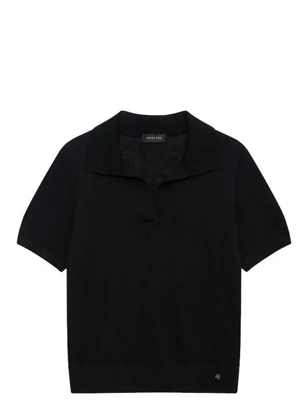 ANINE BING Fine-knit Polo Shirt - Black