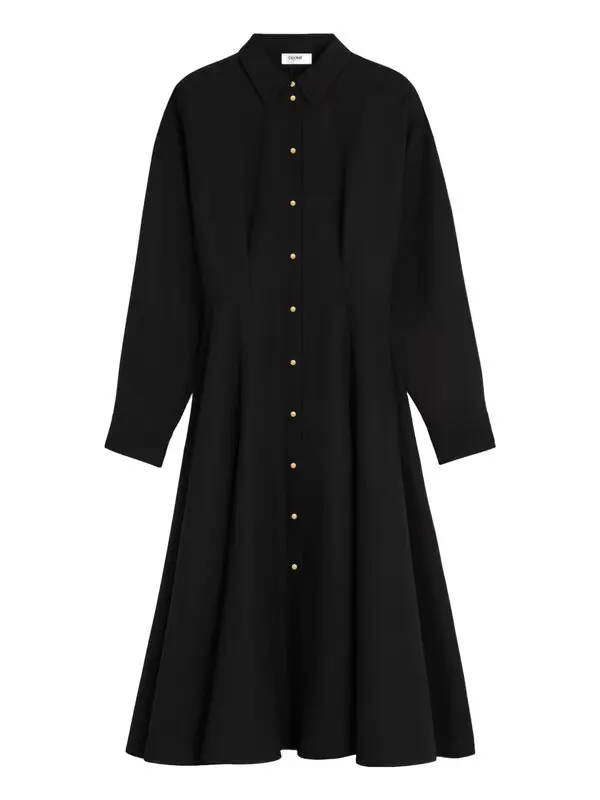 Celine Wool Dress With Button Cuffs And Shirt Collar - Black