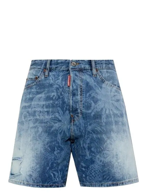 Dsquared2 Relaxed Fit Printed Denim Shorts - Blue