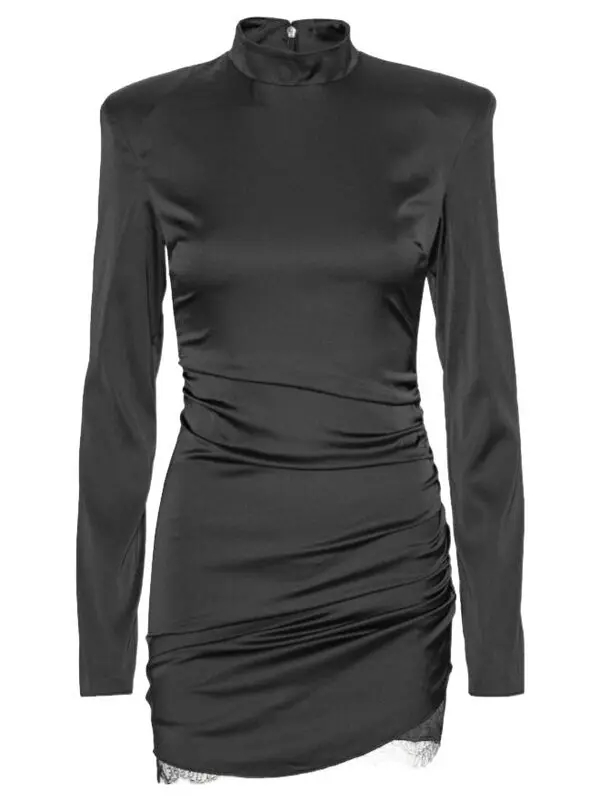 ROTATE BY BIRGER CHRISTENSEN Capsule Ruched Dress With Lace Trim - Black