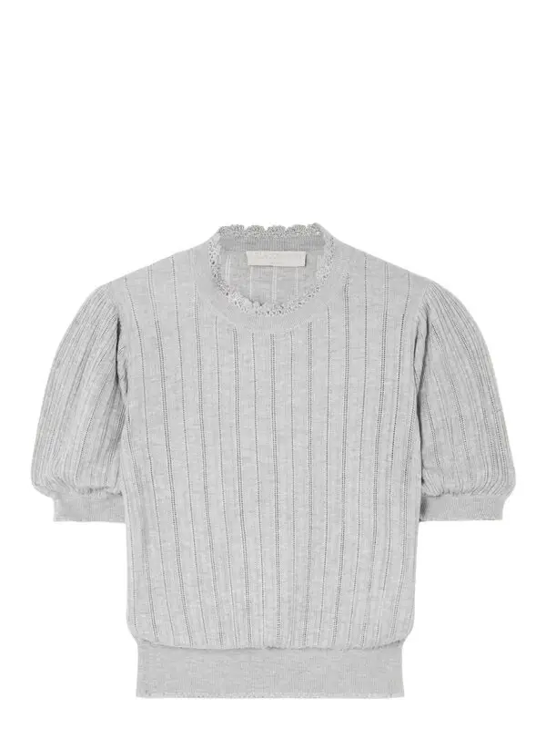 Ulla Johnson Crocheted Openwork Knit Puff Sleeve Top - White