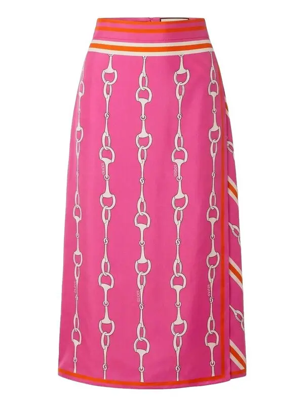 Gucci Horsebit Print Silk Wrap Skirt - Fuchsia/orange