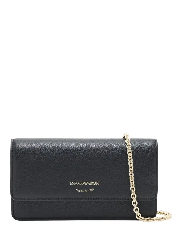 Emporio Armani Logo Stamp Foldover Clutch Bag - Black