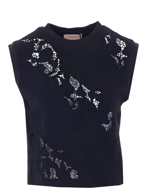 TWINSET Sleeveless Embroidered Top - Black