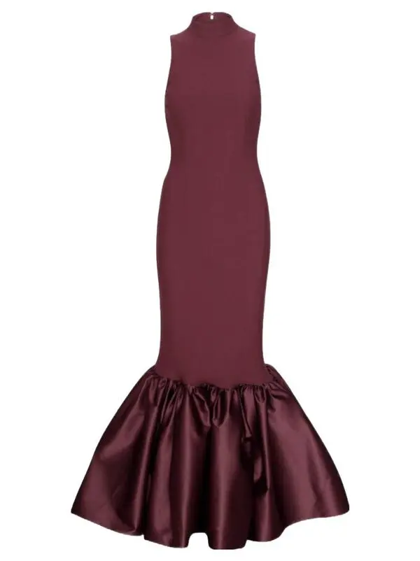ROTATE BY BIRGER CHRISTENSEN Sleeveless High Neck Flounced Hem Gown - Red
