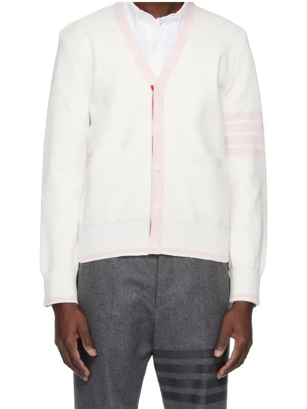Thom Browne 4-bar Striped V-neck Cardigan - White