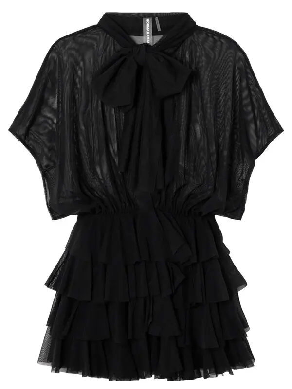 Norma Kamali Lauren Bow-detailed Tiered Ruffled Mini Dress - Black