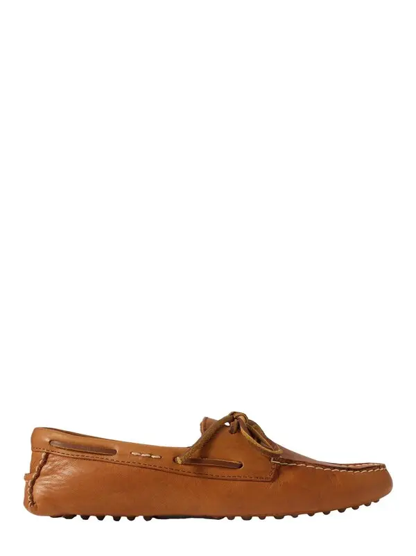 Polo Ralph Lauren Leather Lace-up Flat Casual Shoes - Walnut Color