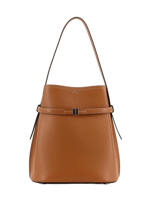 TOTEME Belted Grained-leather Bucket Bag - Brown