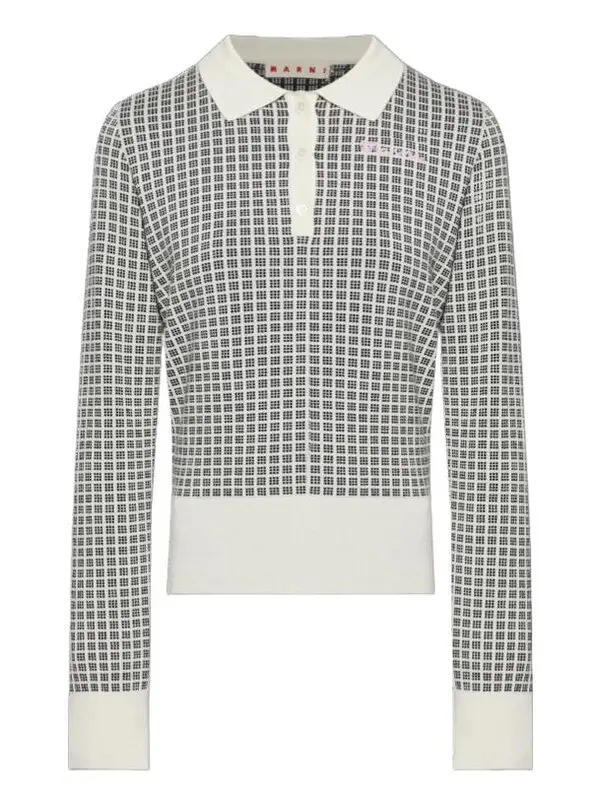 Marni Checkered Polo Knitted Sweater - Gray